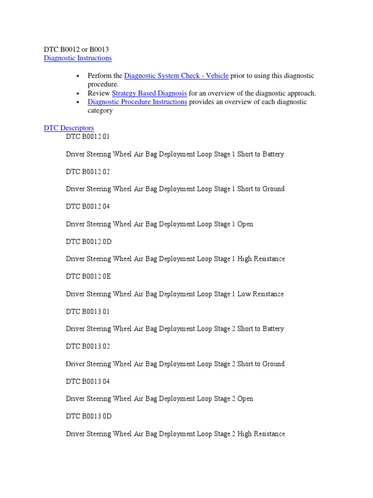 DTC b0012 or b0013 | PDF | Airbag | Ignition System