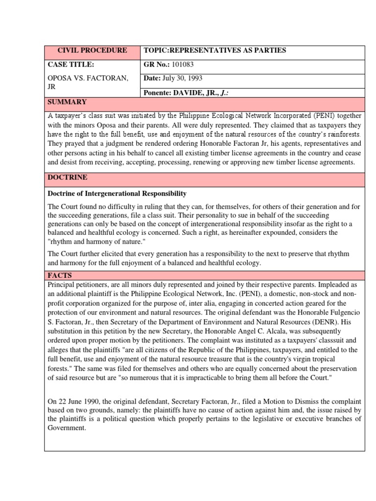 Civil Procedure Topic:Representatives As Parties Case Title: GR No ...