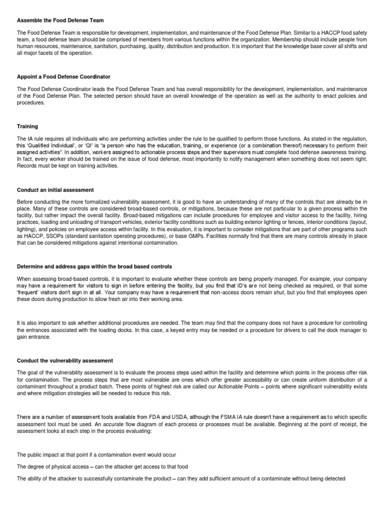 Food Defense Plan | Download Free PDF | Emergency Management ...