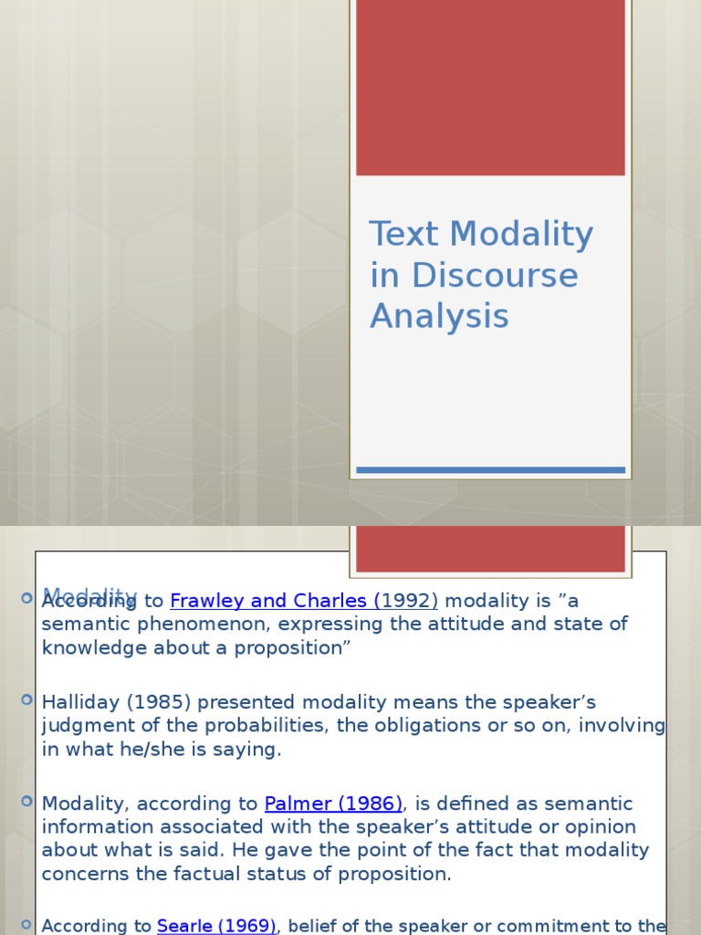 Text Modality in Discourse Analysis 22 | PDF | Modal Logic | Epistemology