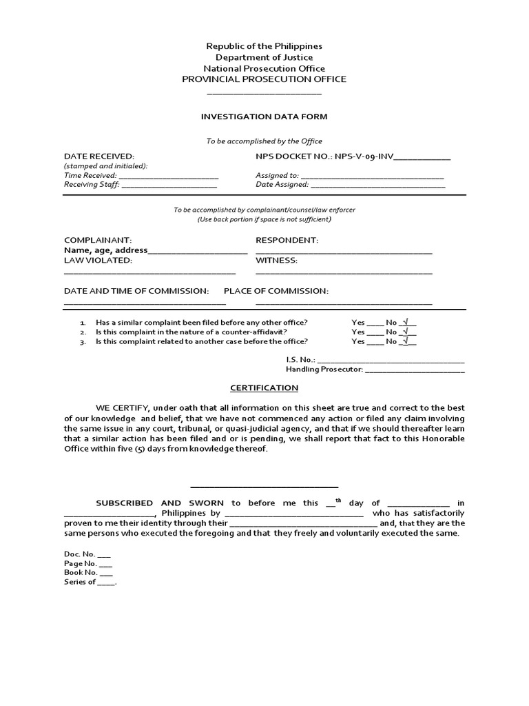 Investigation of Alleged Crimes: Filling Out an Investigation Data Form ...