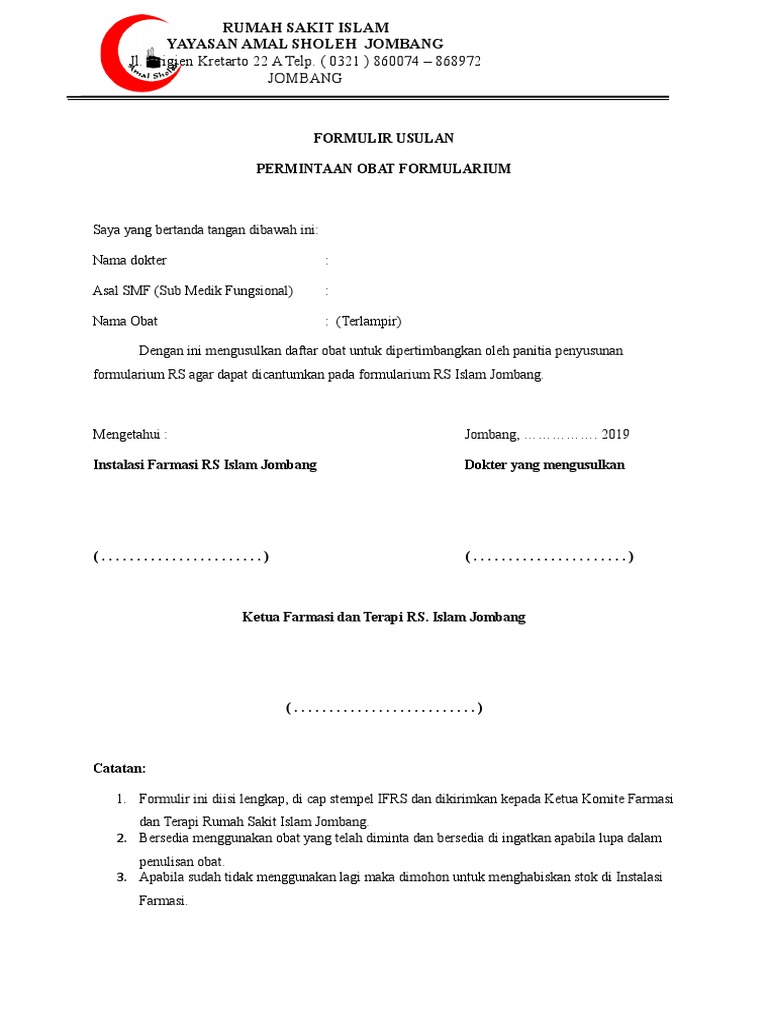 FORMULIR USULAN Obat Formularium | PDF