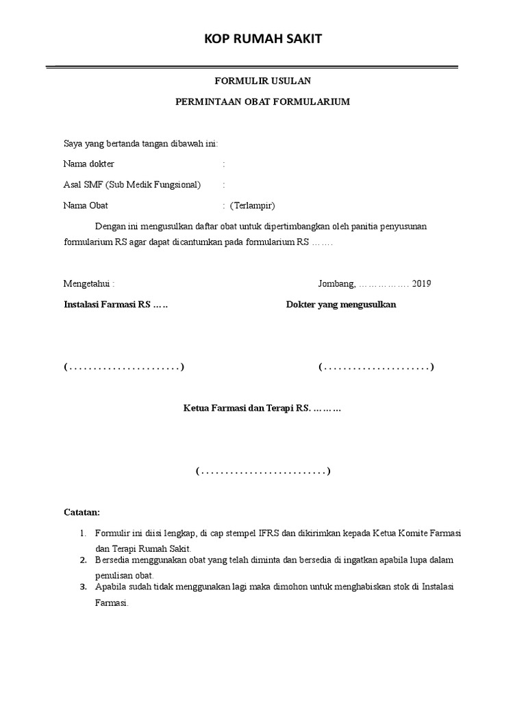 Formulir Usulan Obat Formularium | PDF