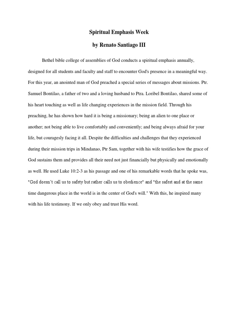 Spiritual Emphasis Week | PDF | Christian Movements | Ancient ...