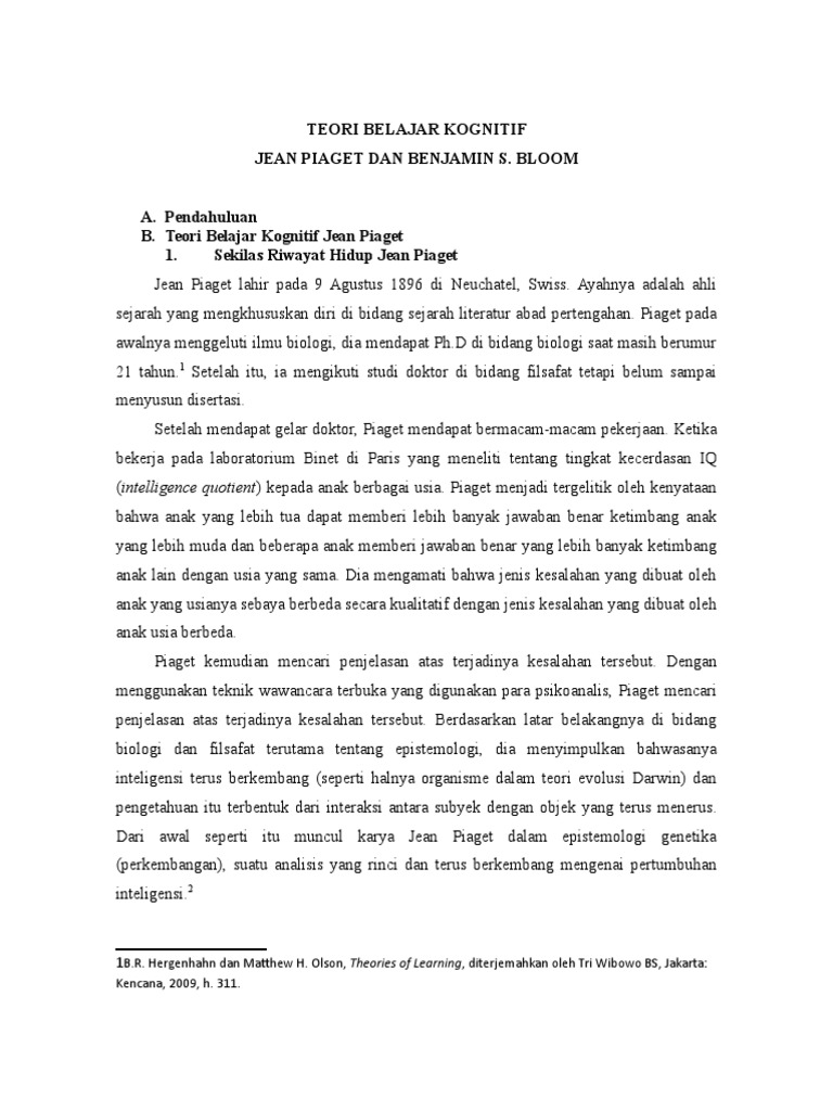 Teori Belajar Kognitif Piaget dan Bloom | PDF