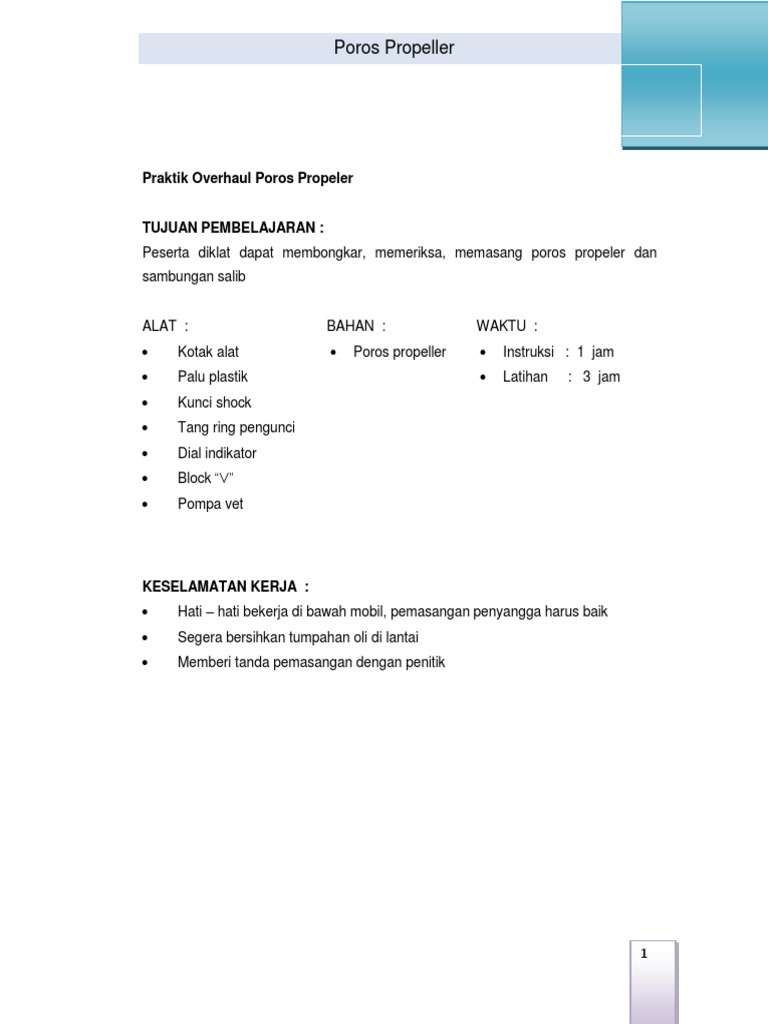 Jobsheet - Poros Propeler | PDF