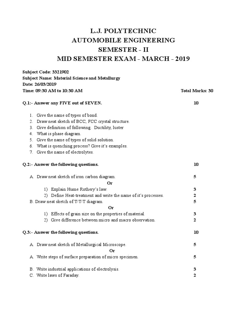 MSM Mid Sem 1 Exam Paper | PDF