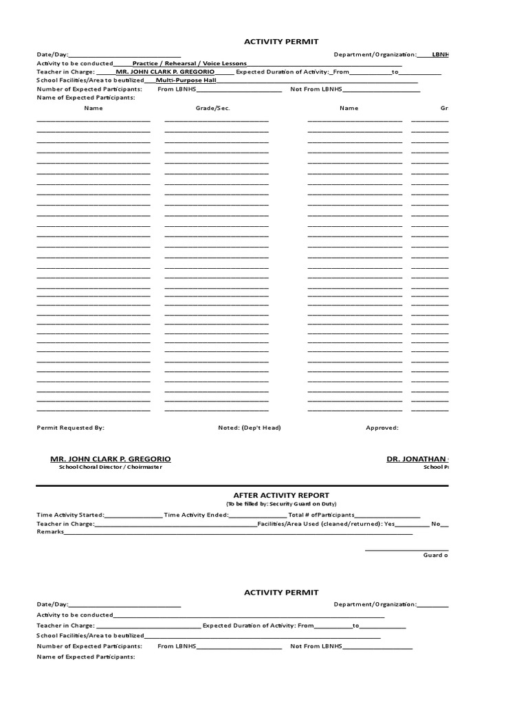 Activity Permit: Mr. John Clark P. Gregorio Dr. Jonathan O. Lagdamen ...