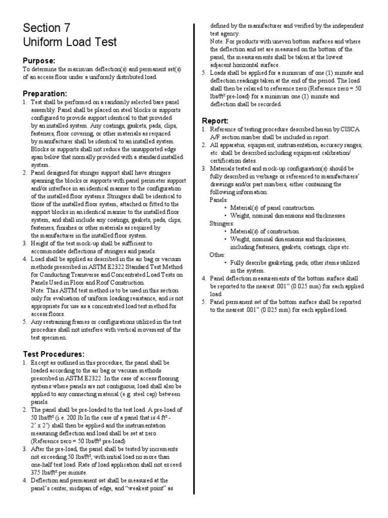 Section 7 Uniform Load Test: Purpose | PDF | Building Engineering ...