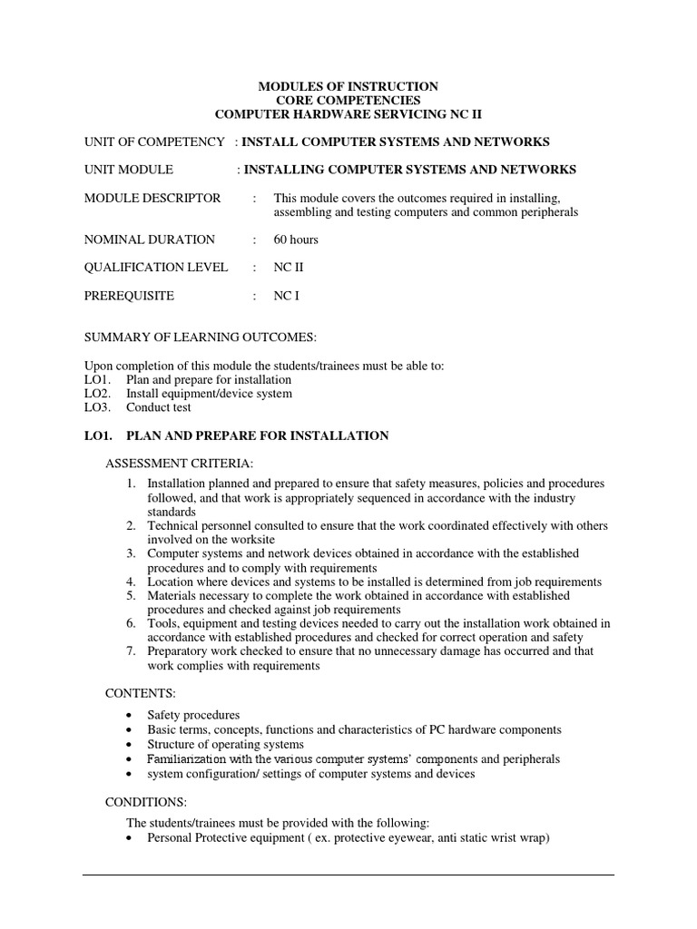 Modules of Instruction (CSS) | PDF | Tools | Computer Network