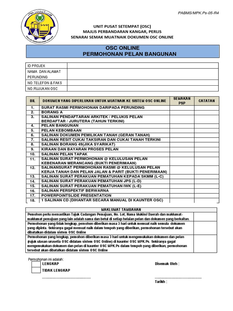 R4-Senarai Semak Osc Online Pelan Bangunan | PDF
