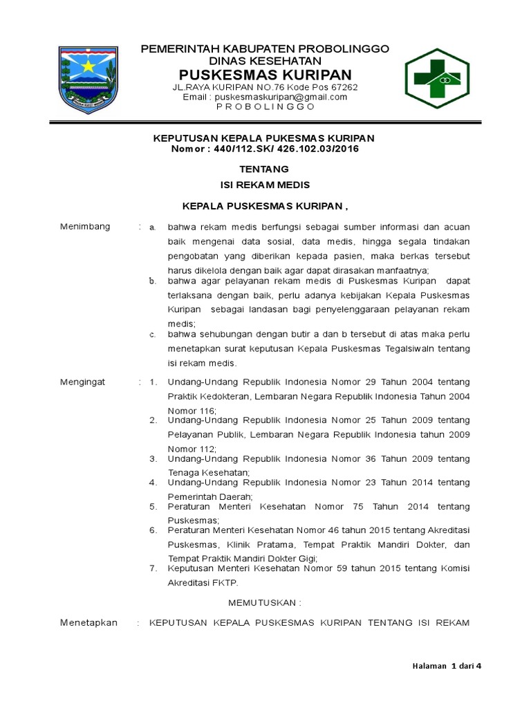 SK Isi Rekam Medis | PDF
