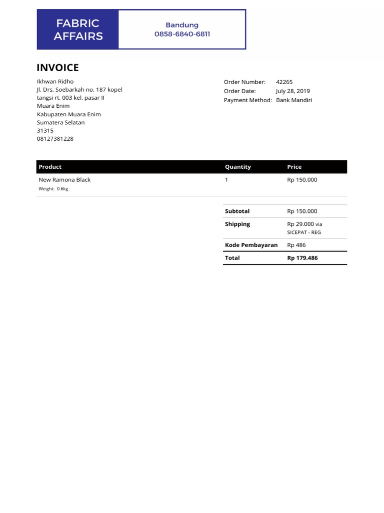 Invoice: Product Quantity Price | PDF