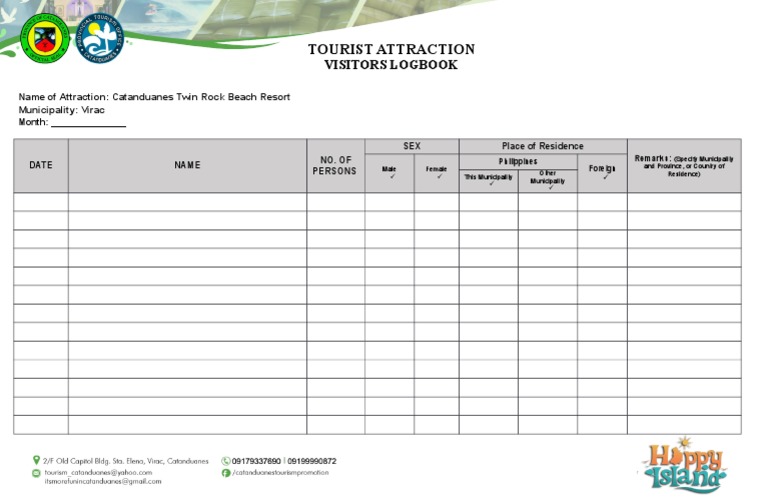 Tourist Attraction: Visitors Logbook | PDF