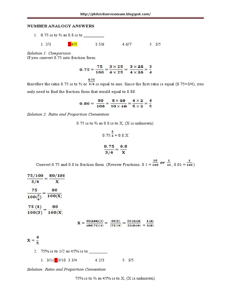 Ans 1 Number Analogy Answers Pdf Ratio Numbers