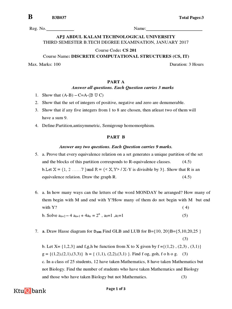 1 Cs201 Discrete Computational Structures QP | PDF | Group (Mathematics ...