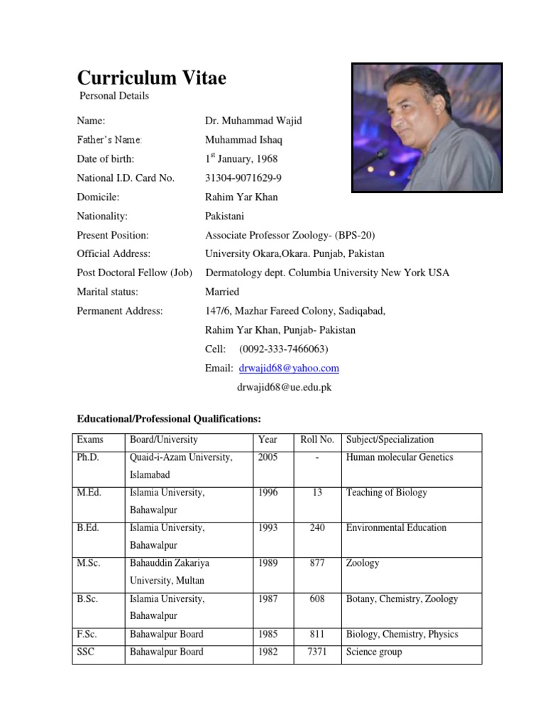 Wajid CV | PDF | Zoology | Biology