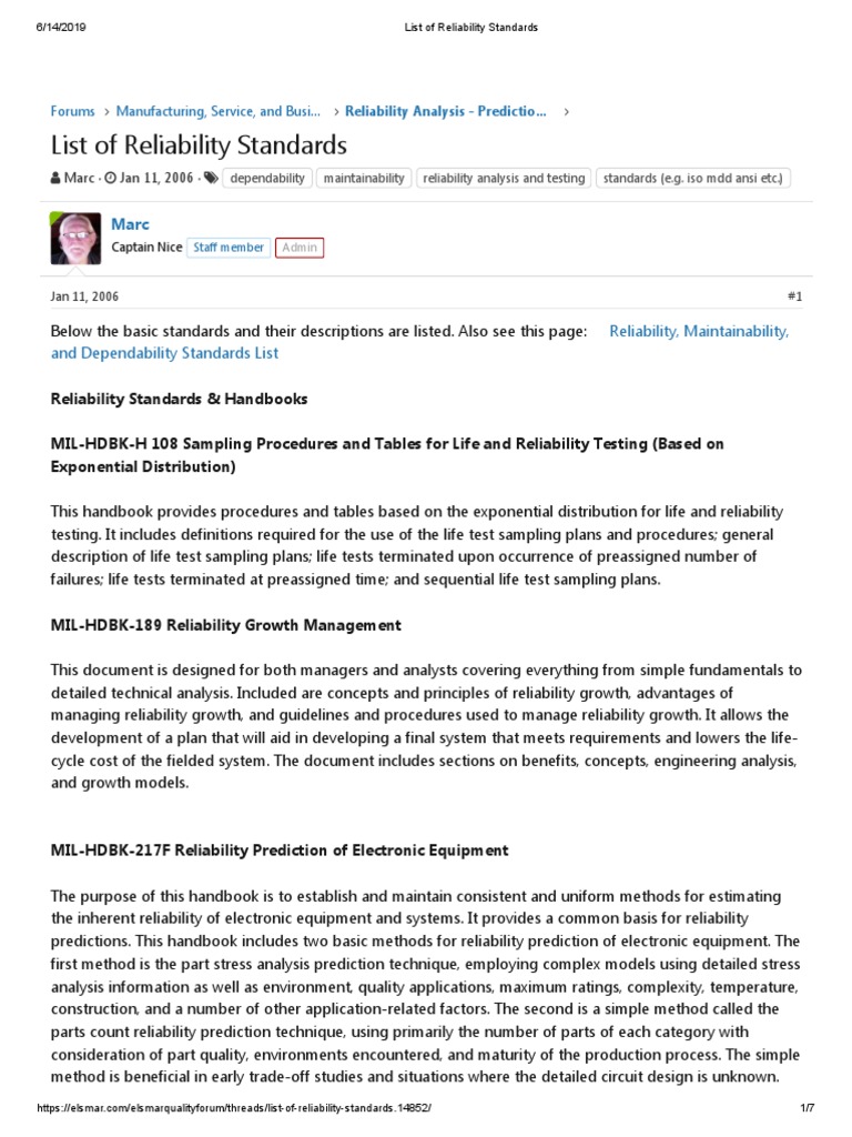 List of Reliability Standards | PDF | Reliability Engineering ...