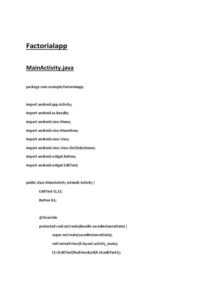 Factorialapp: Mainactivity - Java | PDF | System Software | Software