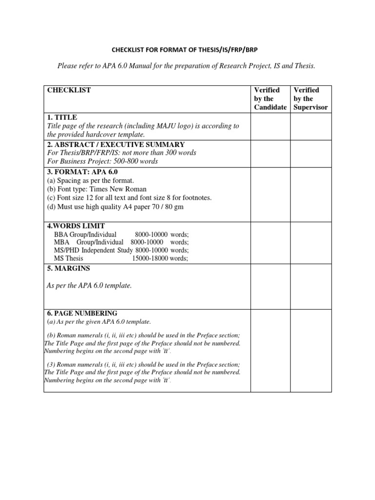 Thesis Checklist | PDF