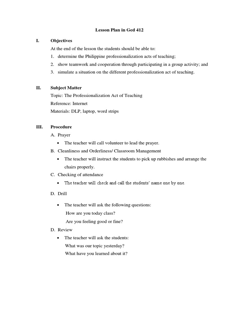 Lesson Plan in Ged 412 | PDF | Lesson Plan | Teachers