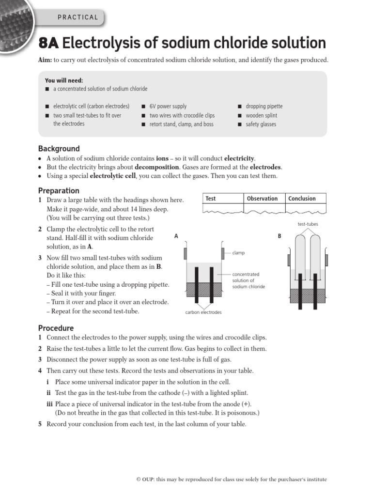 Practical - 07 - Electrolysis of NaCl Solution | PDF | Chemical ...