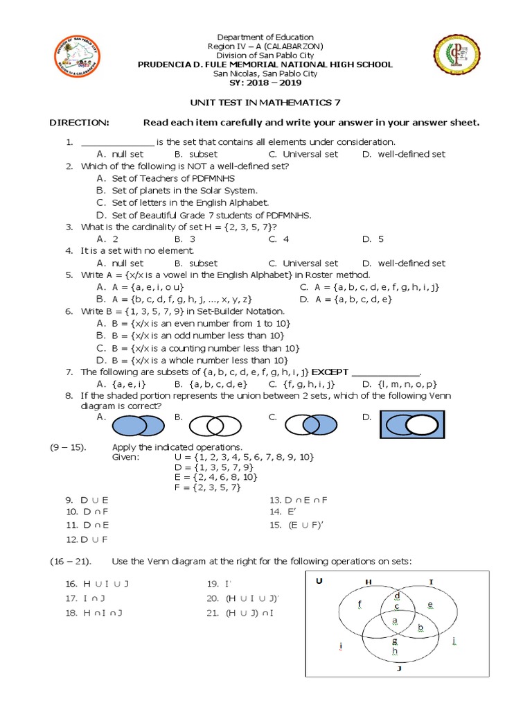 Unit Test I | PDF | Numbers | Integer