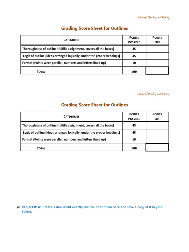 Advanced Reading Outline Grading Sheet | PDF