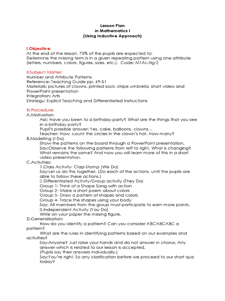 Deductive and Inductive Lesson Plans | PDF | Lesson Plan | Teachers