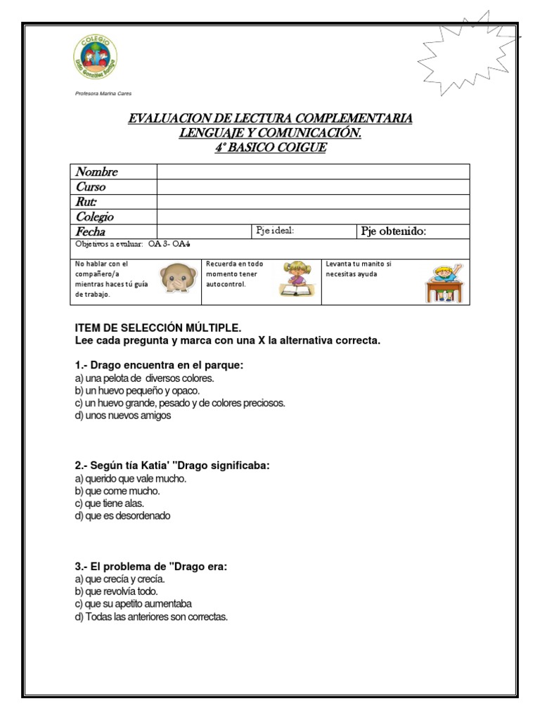Evaluación de Lectura Complementaria Ingo y Drago | PDF | Ocio