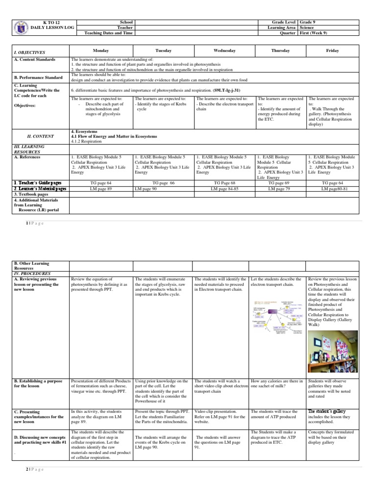 DLL Science Grade9 Quarter1 Week9 (Palawan Division) | PDF | Cellular ...