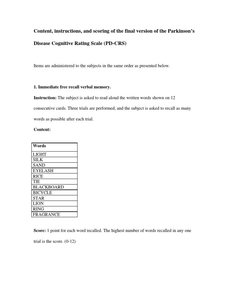 Content, Instructions, and Scoring of The Final Version of The ...