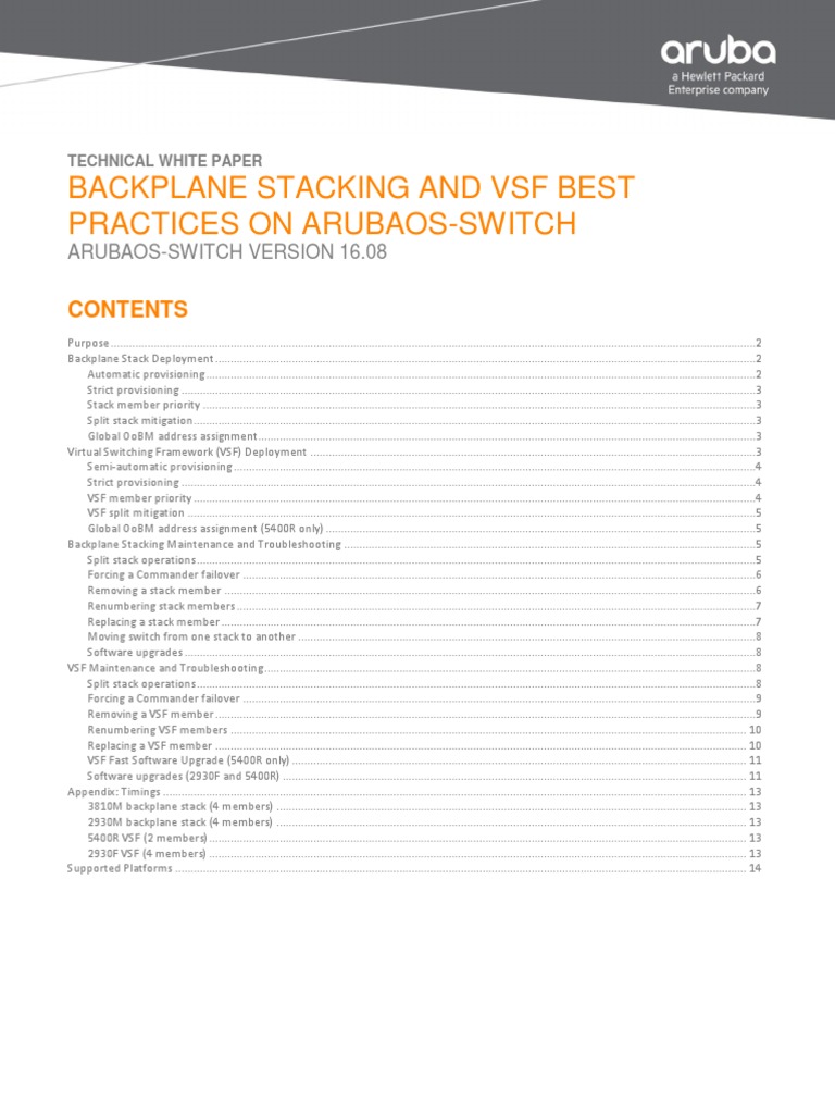 Aruba VSF Stacking Best Practices Guide | PDF | Booting | Network Topology