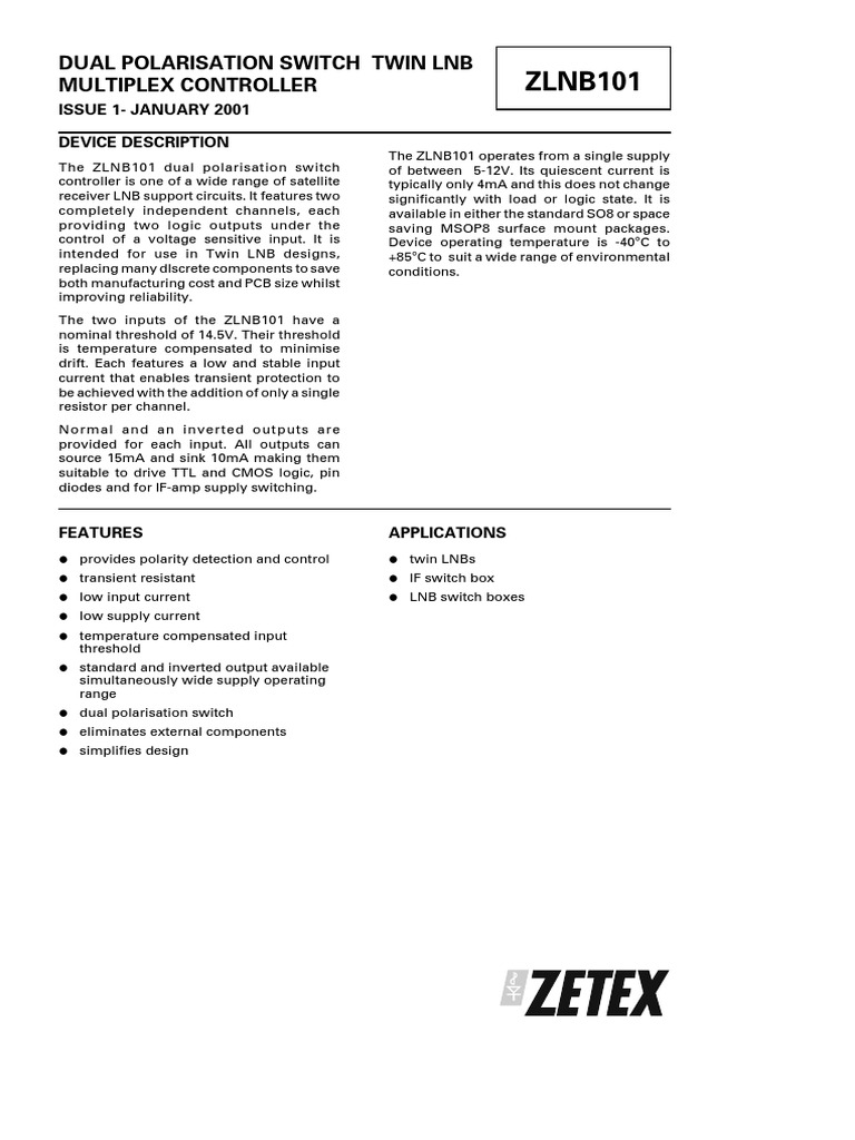 ZLNB101: Dual Polarisation Switch Twin LNB Multiplex Controller | PDF ...