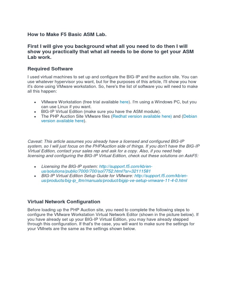 F5 LTM and Asm Lab Setup | PDF | Ip Address | V Mware