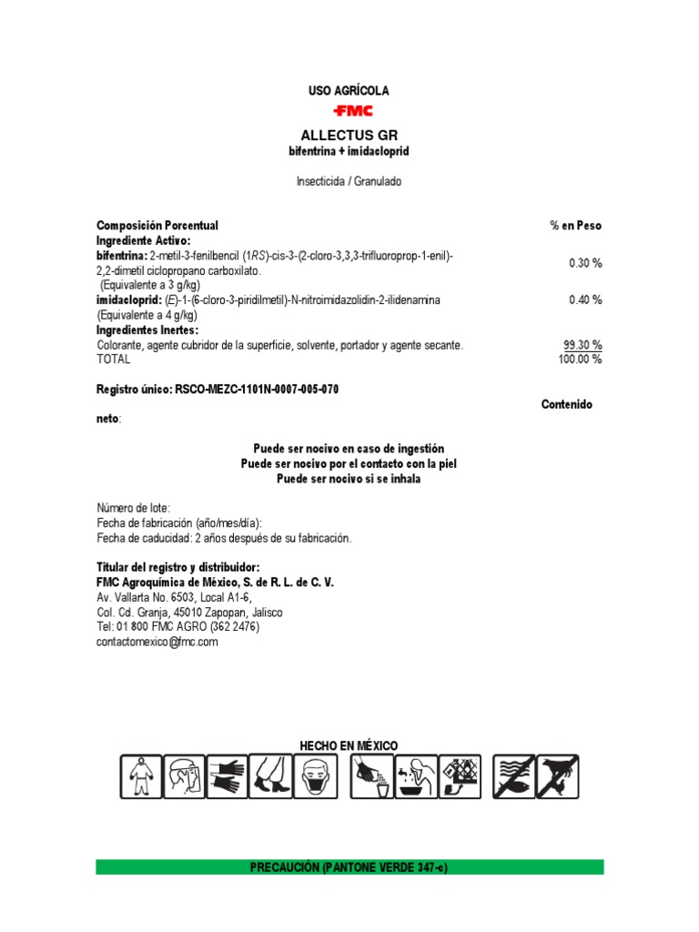 Insecticida Agrícola ALLECTUS GR | PDF | Fertilizante | Agua