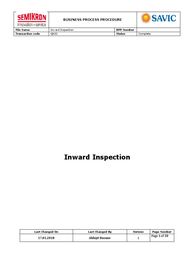 Inward Inspection: Business Process Procedure | Download Free PDF ...
