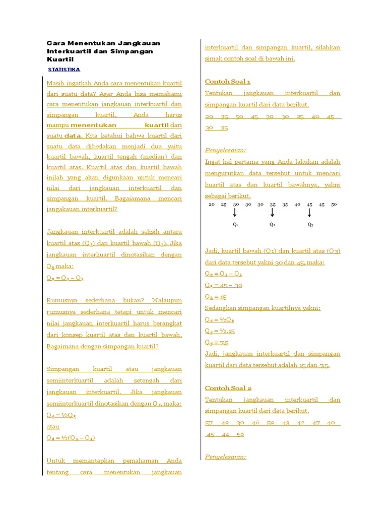 Cara Menentukan Jangkauan Interkuartil Dan Simpangan Kuartil | PDF