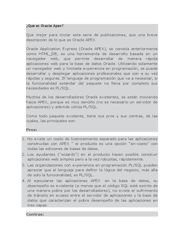 Que Es Oracle Apex PDF | PDF | Point and Click | Tabla (base de datos)