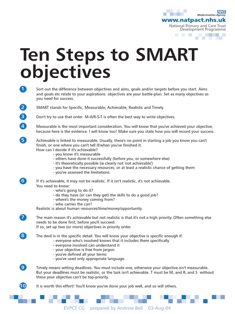 Ten Steps To SMART Objectives PDF | PDF | Business