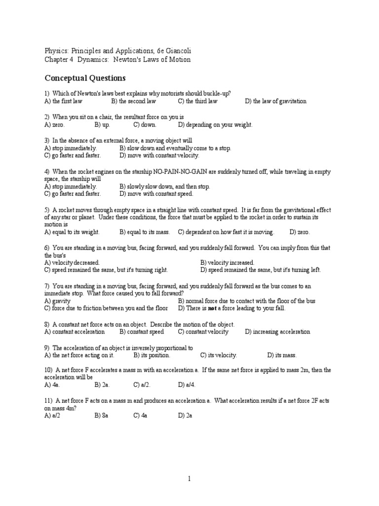 Multiple Choice Review Questions | PDF | Weight | Force