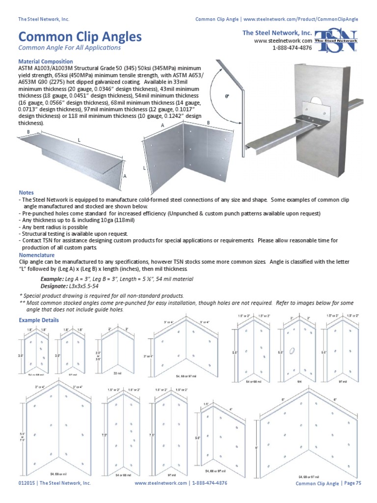 TSN Common Clip Angle | PDF | Sheet Metal | Civil Engineering