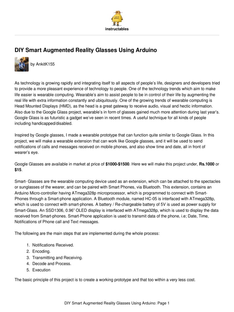 DIY Smart Augmented Reality Glasses Using Arduino | PDF | Wearable ...