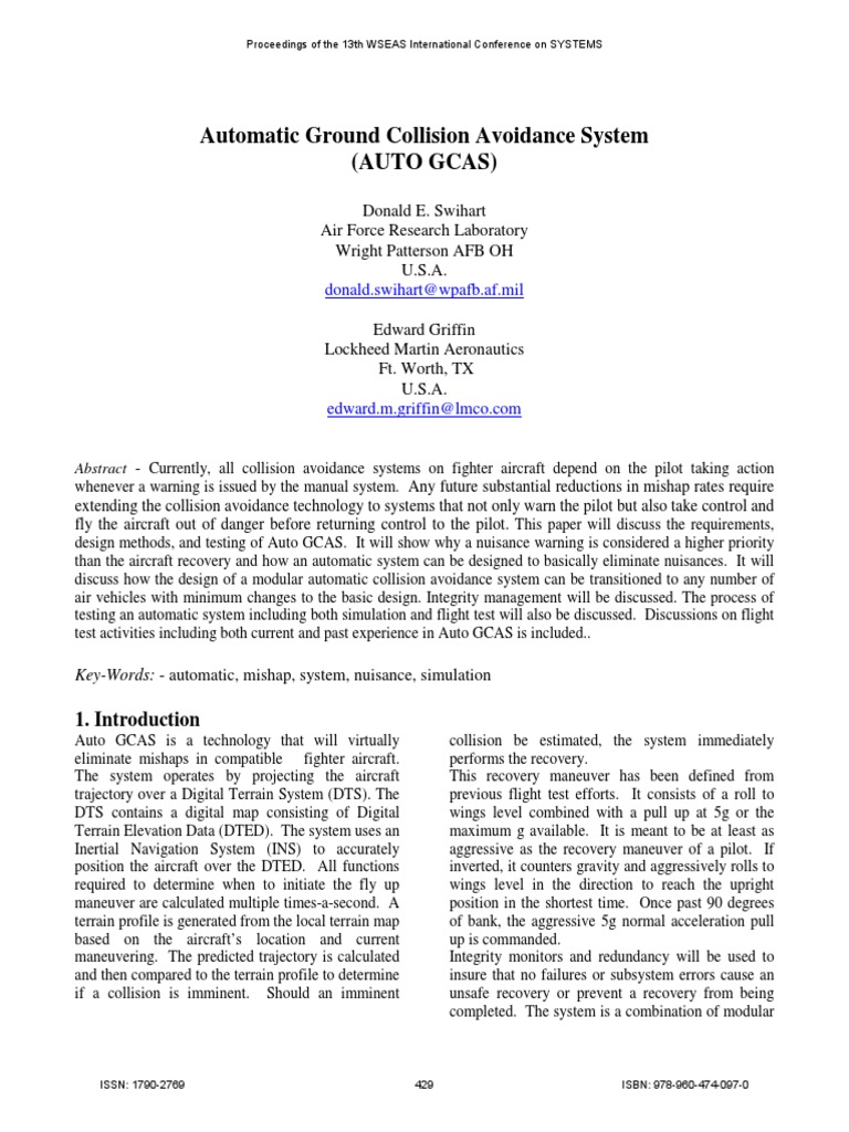 Automatic Ground Collision Avoidance System (Auto Gcas) | PDF | Flight ...