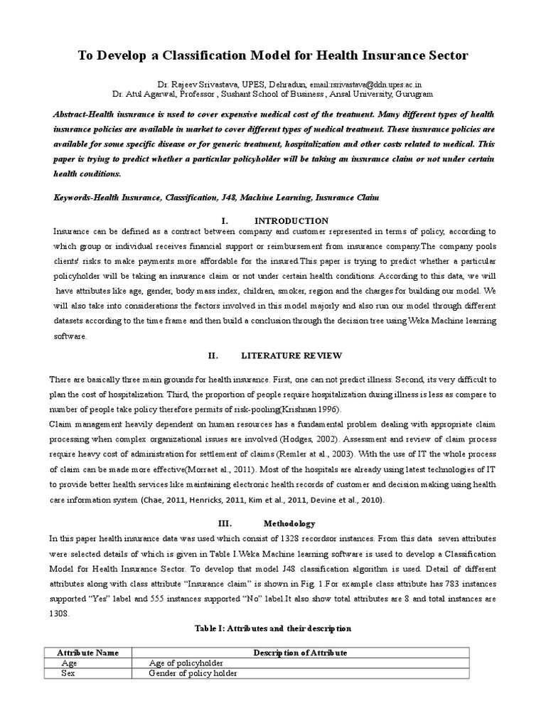 To Develop A Classification Model For Health Insurance Sector | PDF ...