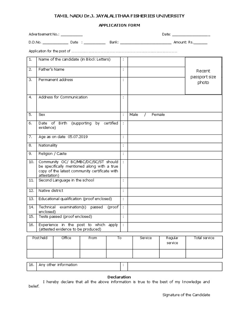 TNJFU Non Teaching Staff Application Terms Conditions and Annexure | PDF | Diploma | Academic Degree