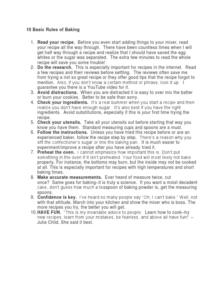 10 Basic Rules of Baking | Download Free PDF | Baking | Spoon