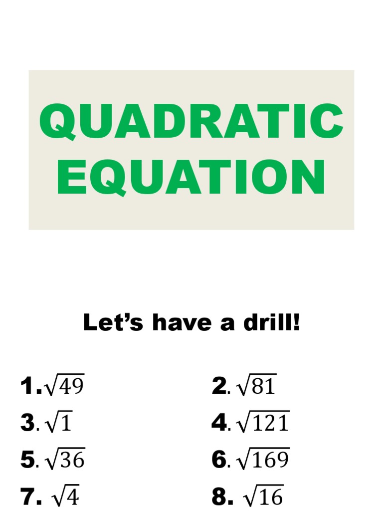 Quadratic Equations for Grade 9 Math | PDF