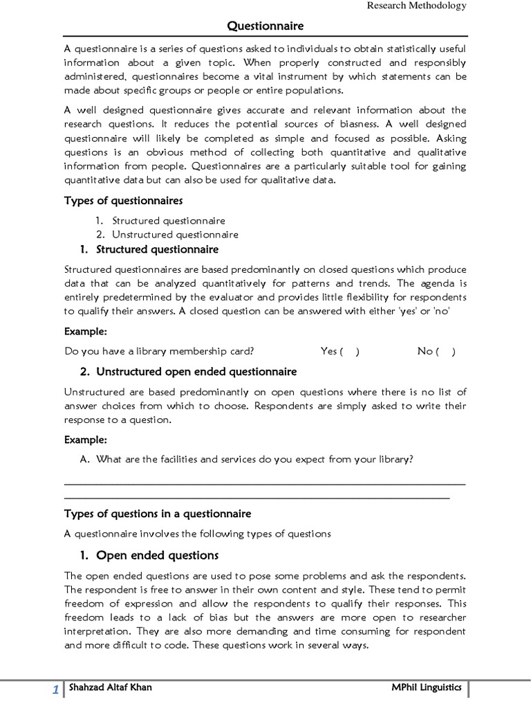 Questionnaire PDF | PDF | Survey Methodology | Questionnaire