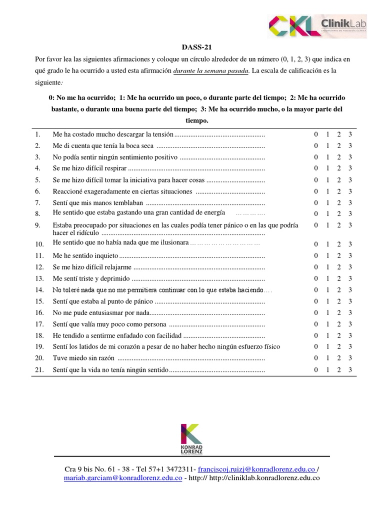 Dass 21 PDF | Depresión (estado de ánimo) | Psicología Aplicada